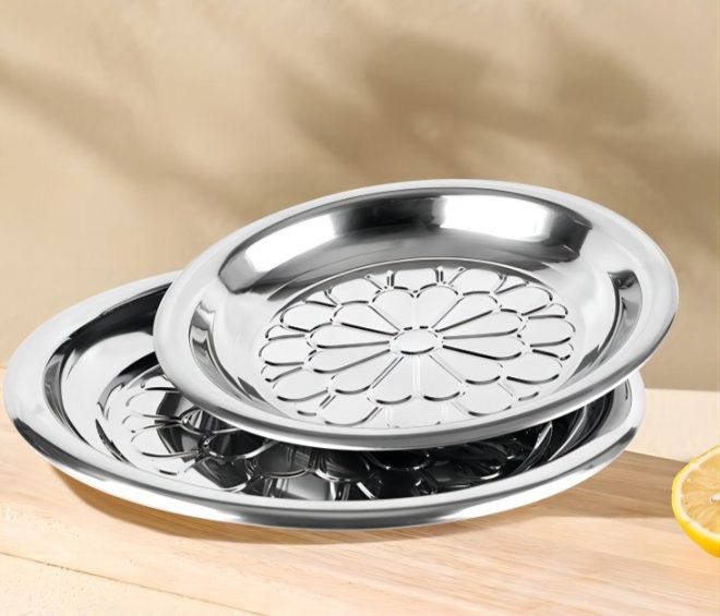 Factory Supply Round Food Tray Stainless Steel Catering Mirror Serving ...