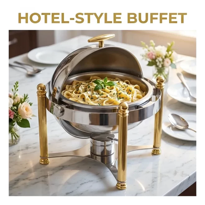Wholesale Dome Chafing Dish, with Gold Roman Column Legs in Bulk